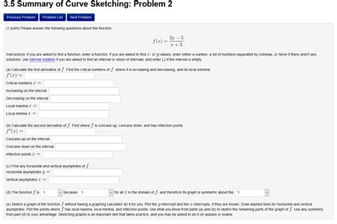 solved 3 5 summary of curve sketching problem 2 previous