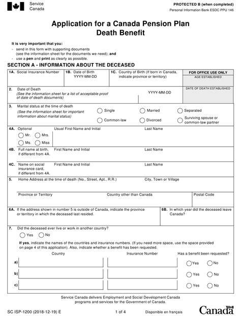 Canada Pension Plan Printable Application Form