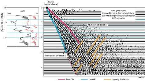 nry geophone response associated with the zero offset vsp data