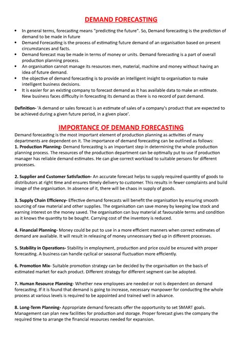 Demand Forecasting Notes DEMAND FORECASTING In General Terms Forecasting Means Studocu