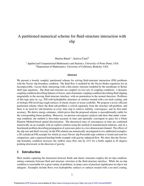 Pdf A Partitioned Numerical Scheme For Fluid Structure Interaction With Slip