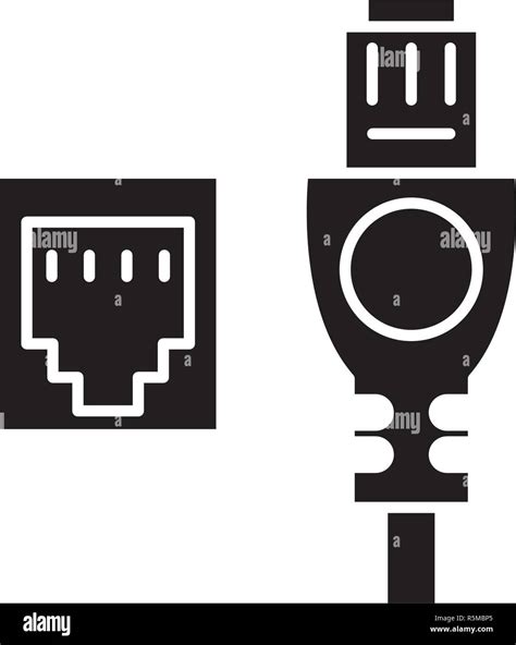Network Cable And Socket Black Icon Vector Sign On Isolated Background