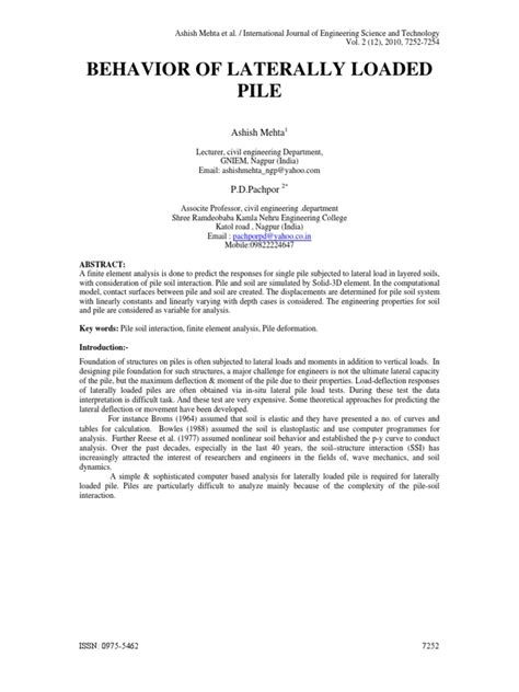 Behavior Of Laterally Loaded Piles Pdf Deep Foundation Finite