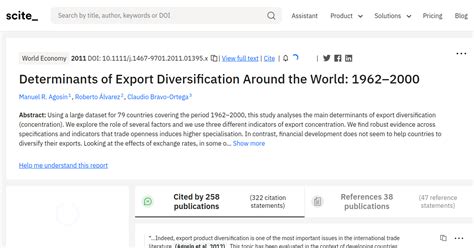 Citation Report Determinants Of Export Diversification Around The