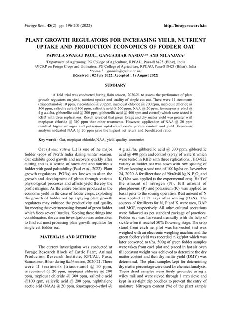 Pdf Plant Growth Regulators For Increasing Yield Nutrient Uptake And