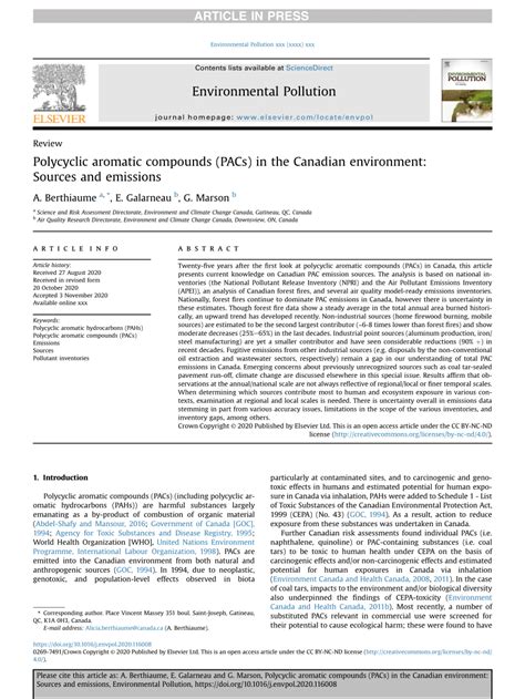 Pdf Polycyclic Aromatic Compounds Pacs In The Canadian Environment