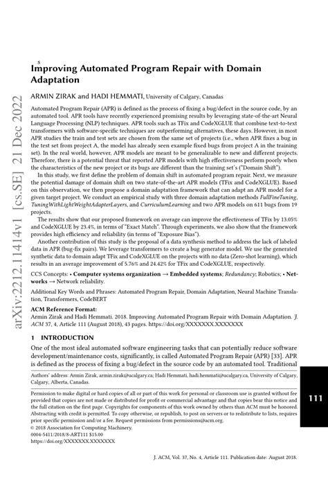 Pdf Improving Automated Program Repair With Domain Adaptation
