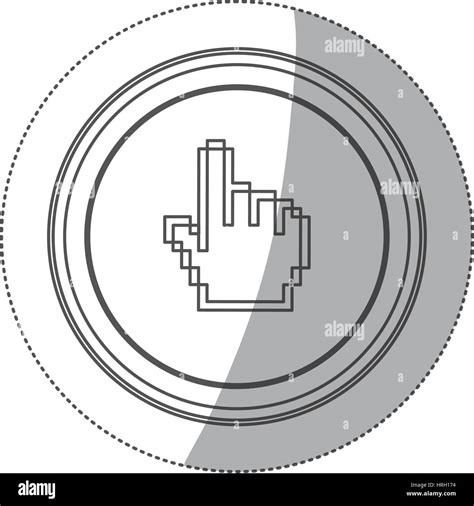Sticker Monochrome Silhouette Circular Button With Pixelated Hand Pointing Up Stock Vector Image