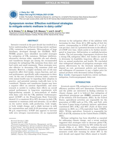 Pdf The Use Of Supplements To Mitigate Enteric Methane Emission In
