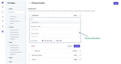 Edit Navigation Menu Support Experro