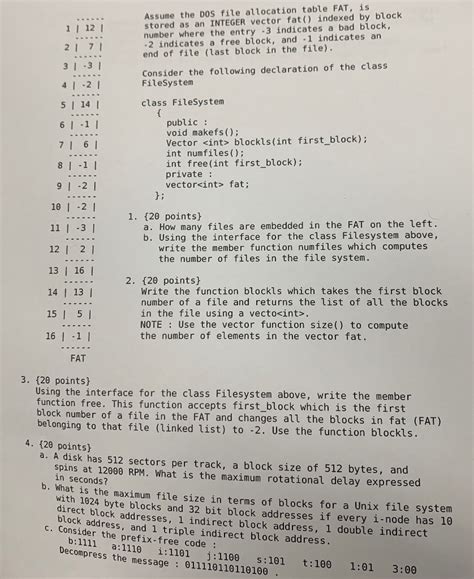 1 12 Assume The DOS File Allocation Table FAT Is Chegg Com