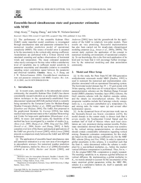 Pdf Ensemble Based Simultaneous State And Parameter Estimation With Mm5