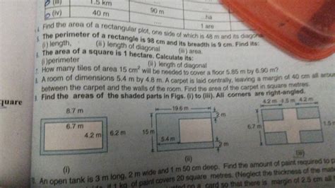 Find The Area Of A Rectangular Plot One Side Of Which Is 48 M And Its Di