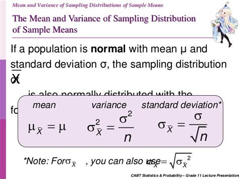 Cabt Shs Statistics And Probability Mean And Variance Of Sampling Dis