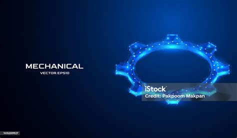 추상 디지털 로우 폴리 아이소메트릭 3d 기어 진한 파란색 배경의 톱니 바퀴 메커니즘 엔지니어링 선과 점 메쉬 구조 개념 벡터 배경 기어 기계 부분에 대한 스톡 벡터 아트