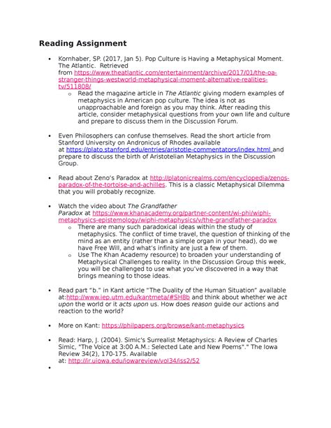 reading assignment phil 1402 metaphysics reading assignment kornhaber sp 2017 jan 5 pop