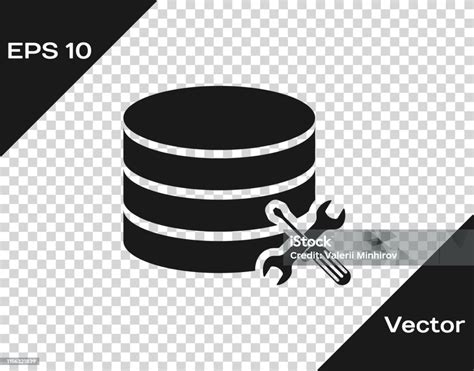 투명 한 배경에 격리 된 드라이버와 렌치 아이콘 회색 데이터베이스 서버 조정 서비스 설정 유지 보수 수리 고정 벡터