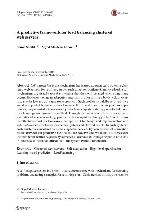Pdf A Predictive Framework For Load Balancing Clustered Web Servers