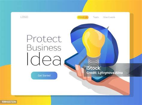 웹 사이트 디자인 비즈니스 아이디어를 보호입니다 전구 모양 우산 아래 및 스마트 폰 인간의 손에서 모바일 응용 프로그램입니다 등각 투영 평면 3 차원 서식 파일 등측투영법에