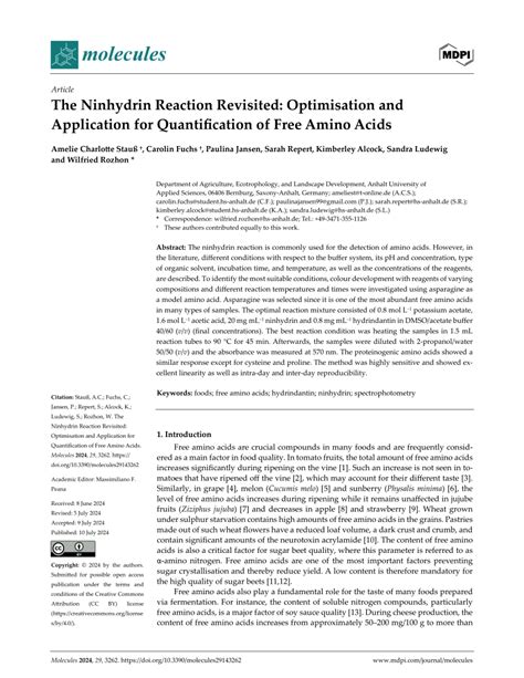 Pdf The Ninhydrin Reaction Revisited Optimisation And Application For Quantification Of Free
