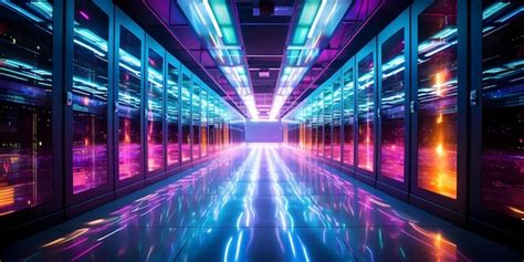 Colorful Led Racks In Server Room For Cloud Computing And Data Storage Concept Cloud Computing