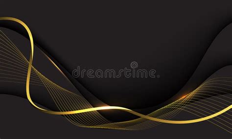 Abstract Luxury Gold Ribbon Line Wave Curve On Black Design Modern Background Vector Stock
