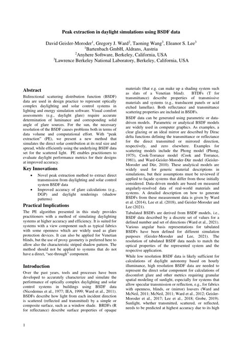 Pdf Peak Extraction In Daylight Simulations Using Bsdf Data