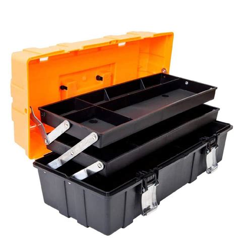 Torin Plastic Tool Box 3 Tiers Multi Function Storage Portable Toolbox Organizer Blackorange
