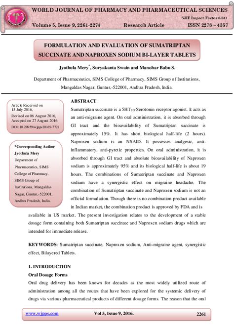 Pdf Formulation And Evaluation Of Sumatriptan Succinate And Naproxen Sodium Bi Layer Tablets