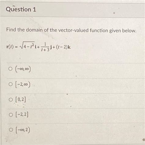 Solved Find The Domain Of The Vector Valued Function Given