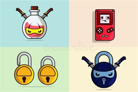 Set Of Padlock For Password Secure With Gamepad Vector Illustration