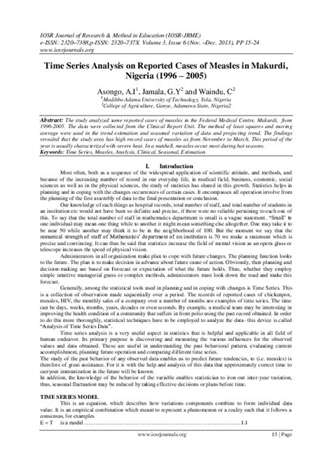 Pdf Time Series Analysis On Reported Cases Of Measles In Makurdi Nigeria 1996 2005 Iosr