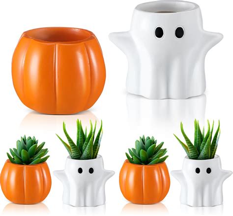 Newtay 4 Pack Halloween Pumpkin Ghost Planter 3 Inch