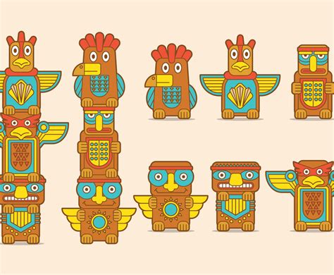 Totem Pole Clip Art Set Vector Art Graphics Freevector