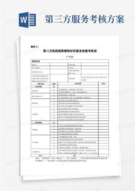 第三方机构预算绩效评价服务质量考核表word模板下载编号qjorgnwl熊猫办公