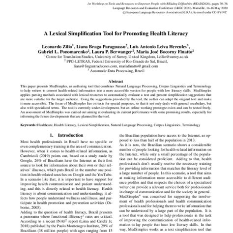 A Lexical Simplification Tool For Promoting Health Literacy Acl Anthology