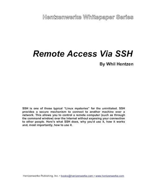 Pdf Remote Access Via Ssh Hentzenwerke Moving From Windows To Linux