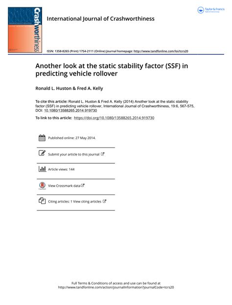 PDF Another Look At The Static Stability Factor SSF In Predicting Vehicle Rollover