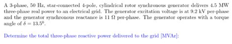 Solved A 3 Phase 50hz ﻿star Connected 4 Pole Cylindrical