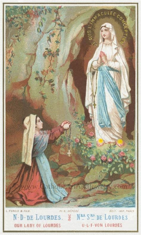 St Bernadette With Our Lady Of Lourdes Holy Card Novena On Back P