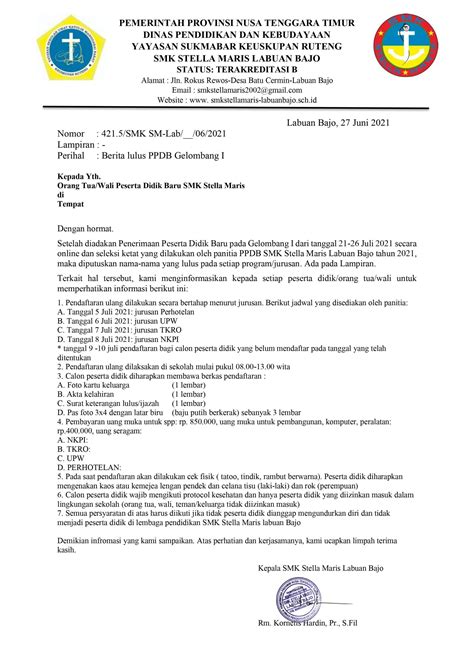Pengumuman Kelulusan Ppdb Gelombang I Tahun 2021 Smk Stella Maris Labuan Bajo Smks Stella