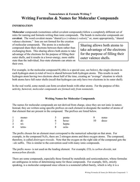 Naming Molecular Compounds Worksheet Pro Worksheet