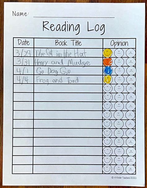 Primary Reading Logs At Paul Brower Blog