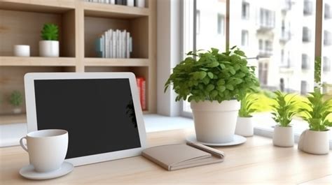 가까운 뷰 3d 렌더링에서 빈 화면 모형을 갖춘 디지털 태블릿이 있는 현대적인 로프트 작업 공간 모니터 화면 데스크탑 감시 장치 배경 일러스트 및 사진 무료 다운로드