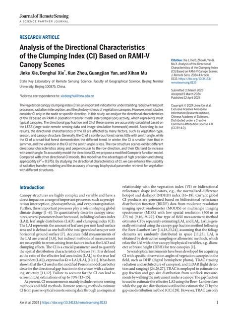 Pdf Analysis Of The Directional Characteristics Of The Clumping Index