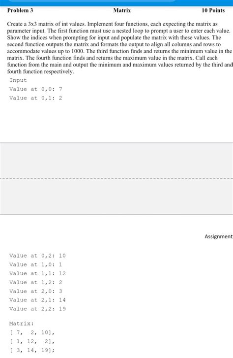 Solved Problem Matrix Points Create A X Matrix Of Int Chegg Com