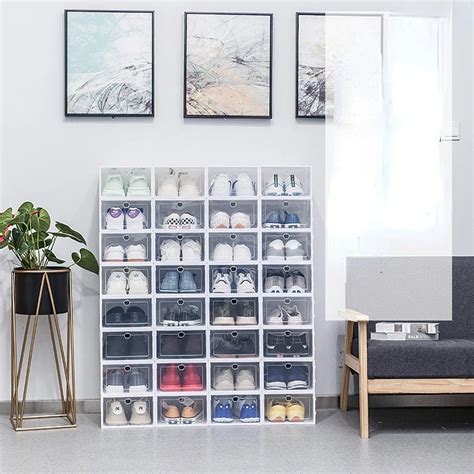 접이식 플라스틱 신발 케이스 두꺼운 투명 서랍 케이스 플라스틱 신발 상자 쌓을 수 있는 상자 신발 정리함 6pcs 세트