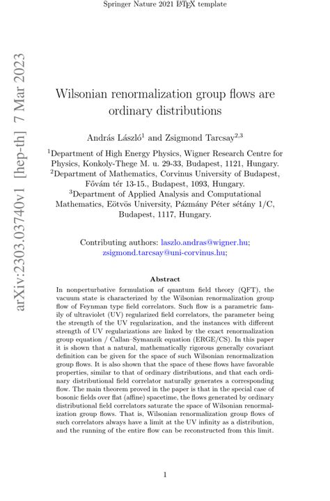 Pdf Wilsonian Renormalization Group Flows Are Ordinary Distributions
