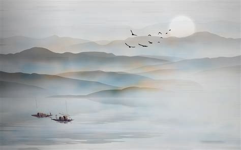 A056680水墨山 2 高清壁画素材 壁画 电视背景墙 沙发背景墙 壁画素材