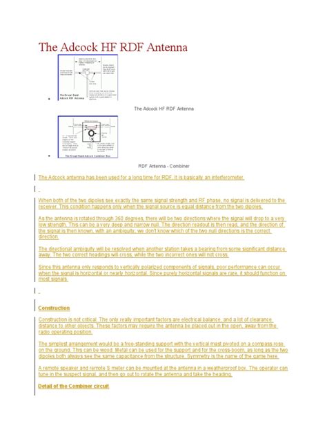The Adcock Hf Rdf Antenna Pdf Antenna Radio Telecommunications Engineering